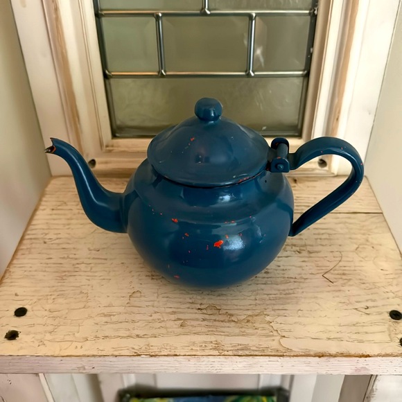Accents | Vintage Blue Enamelware Teapot | Poshmark